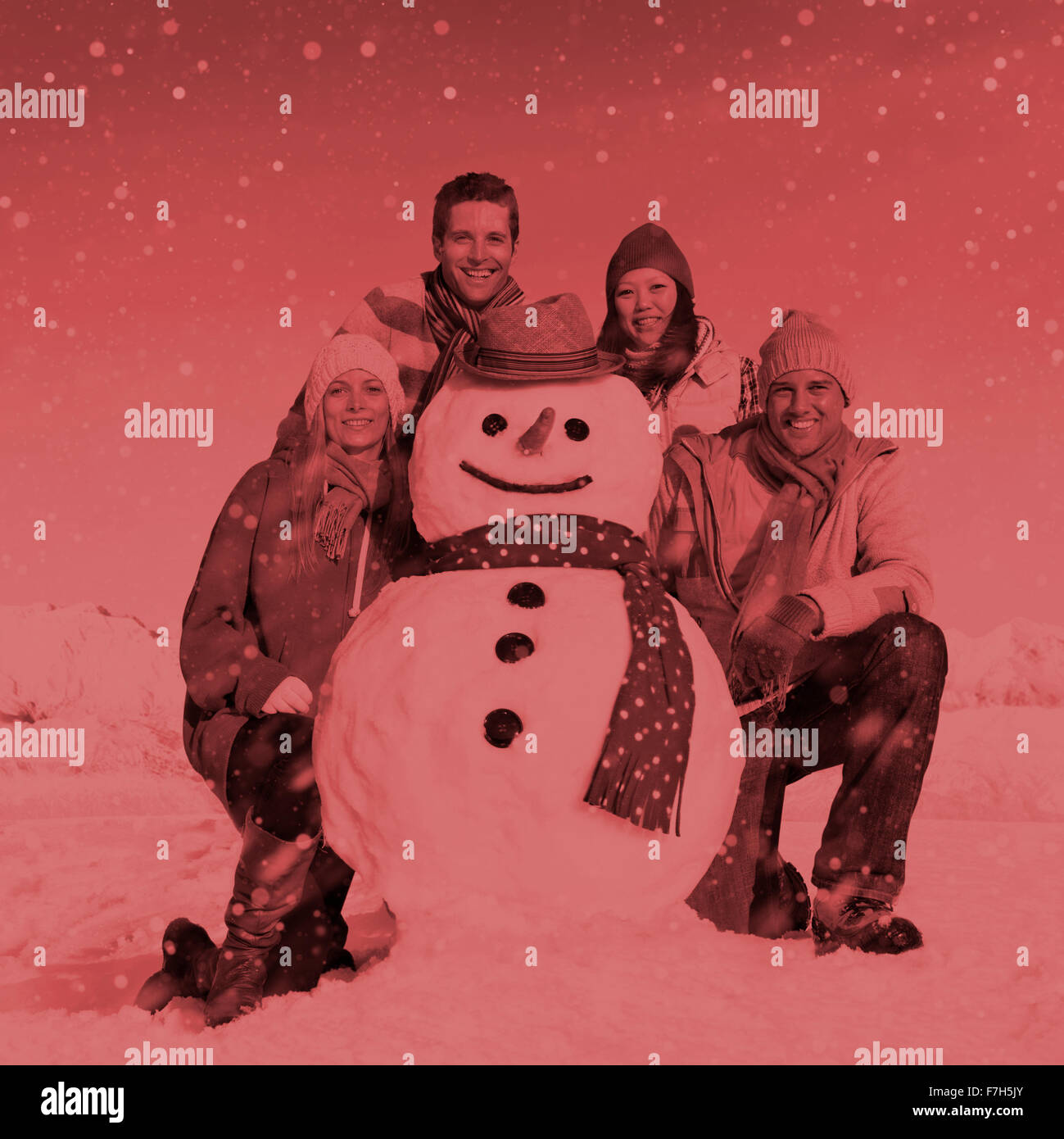 Group Of Friends in The Snow Smiling Cheerful Concept Stock Photo - Alamy