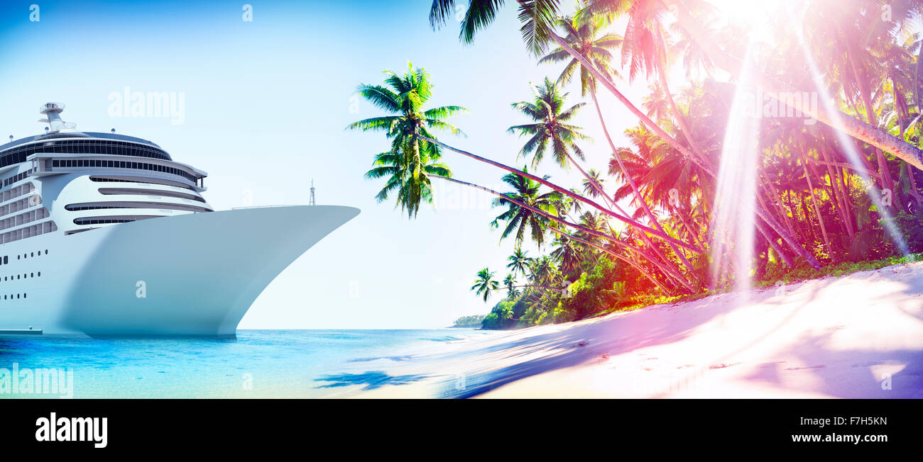 Cruise Ship Beach Sea Palm Tree Concept Stock Photo - Alamy