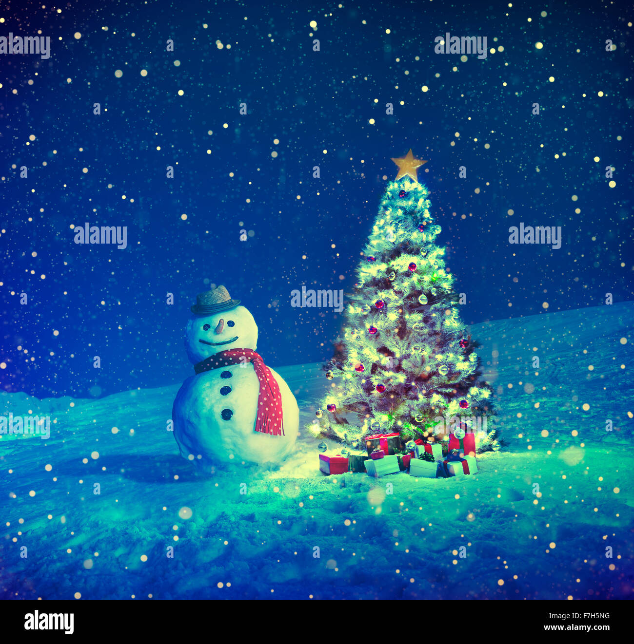 Christmas Tree Snowman Outdoor Concept Stock Photo - Alamy