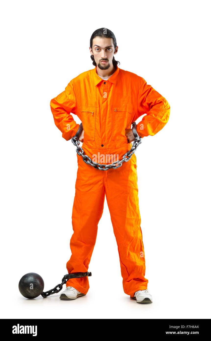 Convict with handcuffs on white Stock Photo - Alamy