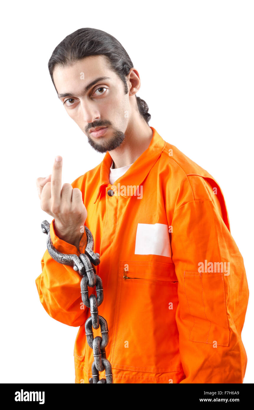 Criminal in orange robe in prison Stock Photo - Alamy
