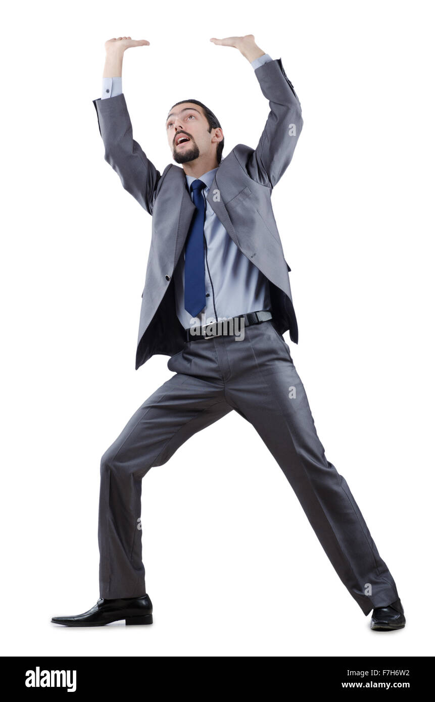 Businessman pushing away virtual obstacles Stock Photo - Alamy