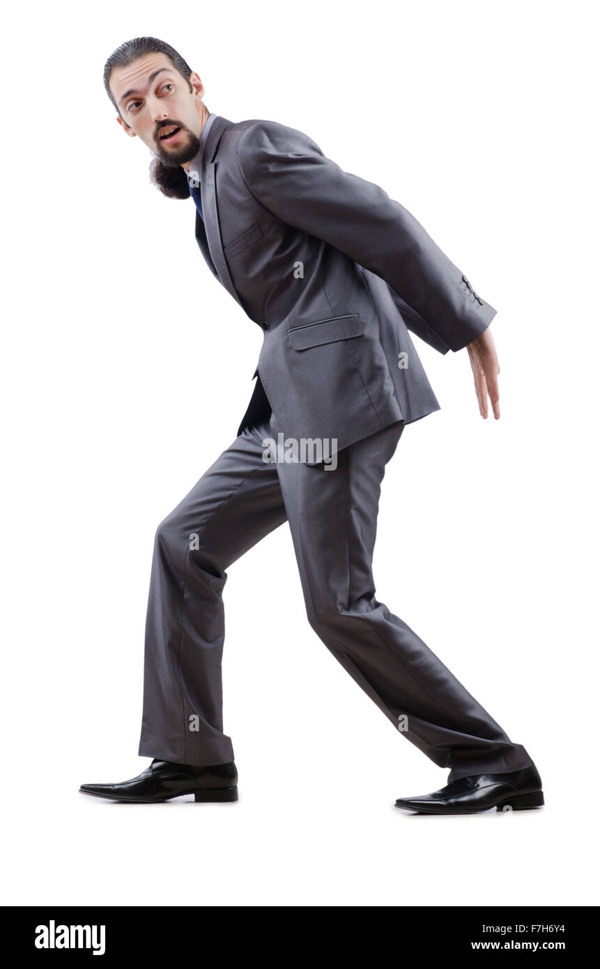 Businessman pushing away virtual obstacles Stock Photo - Alamy