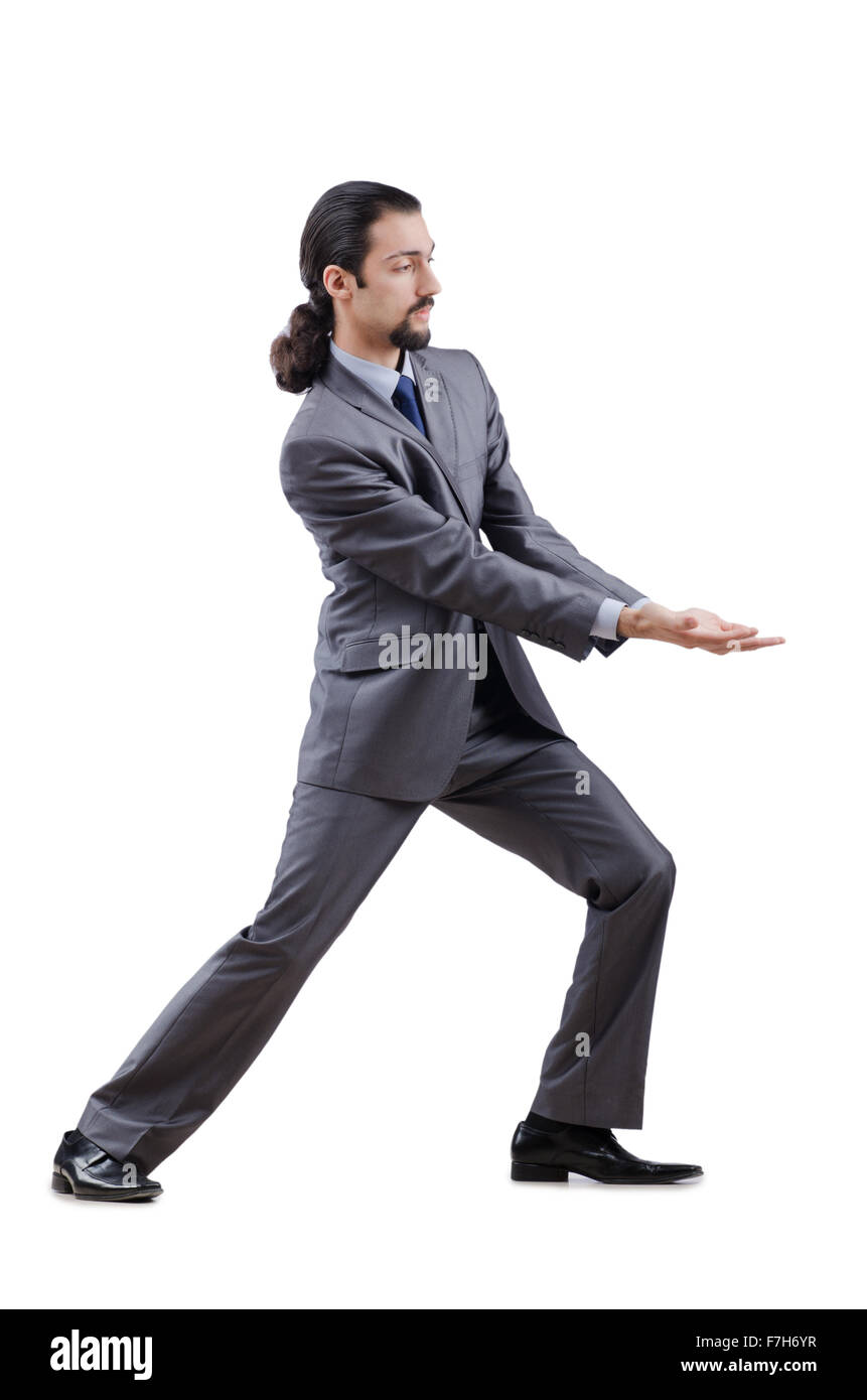 Businessman pushing away virtual obstacles Stock Photo - Alamy