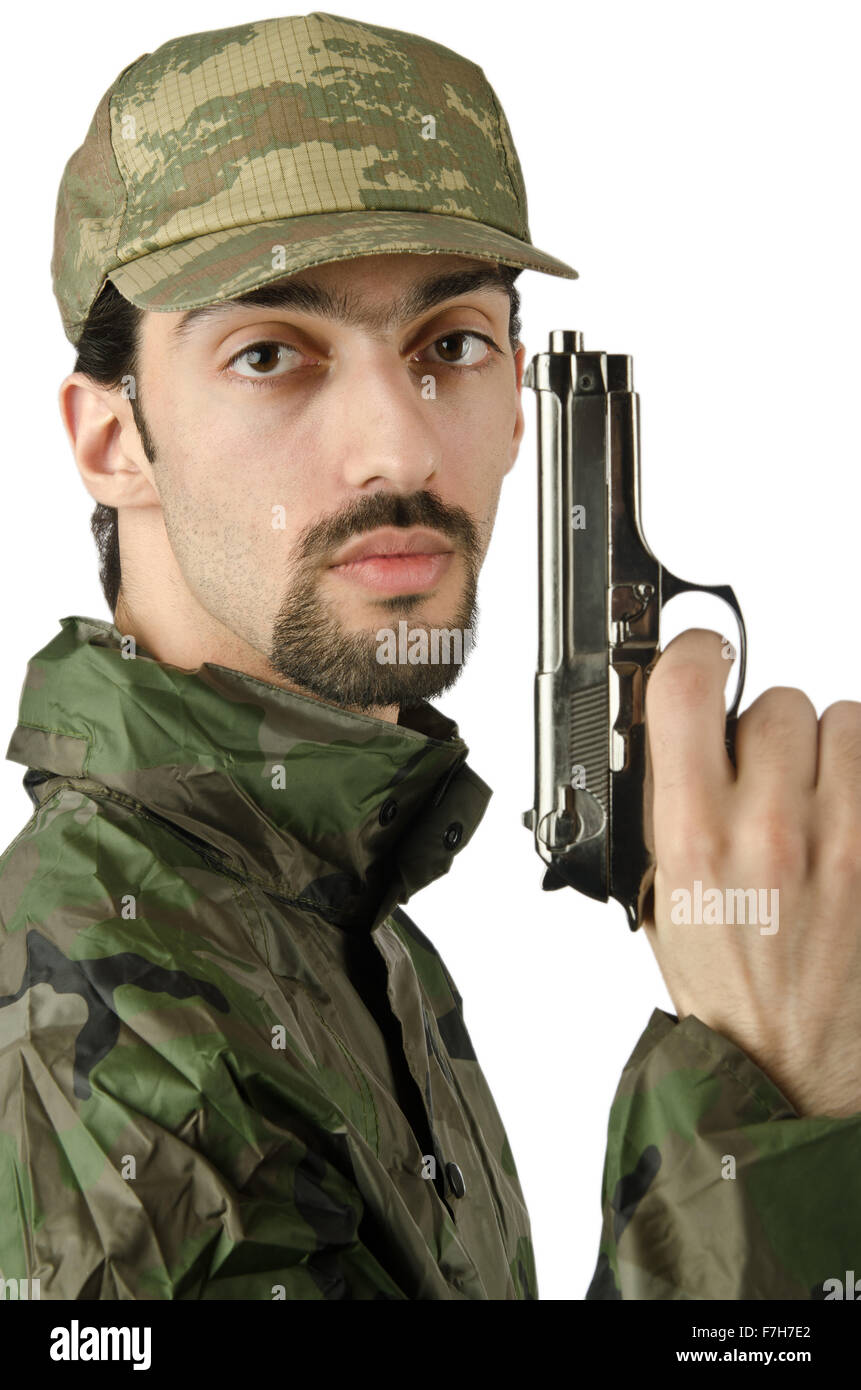 Soldier with gun isolated on white Stock Photo - Alamy