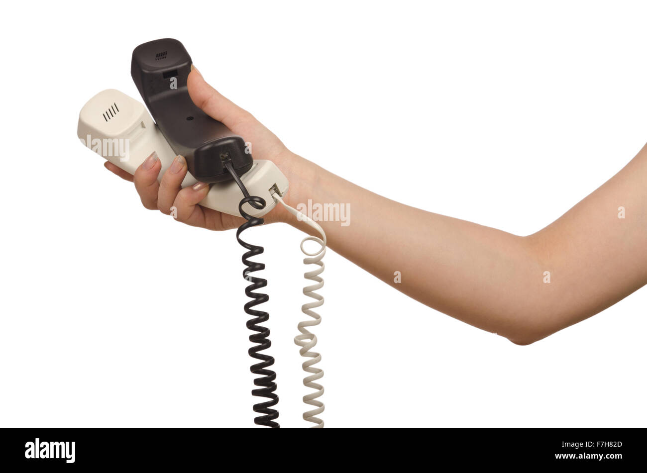 Hand with phone isolated on white Stock Photo - Alamy