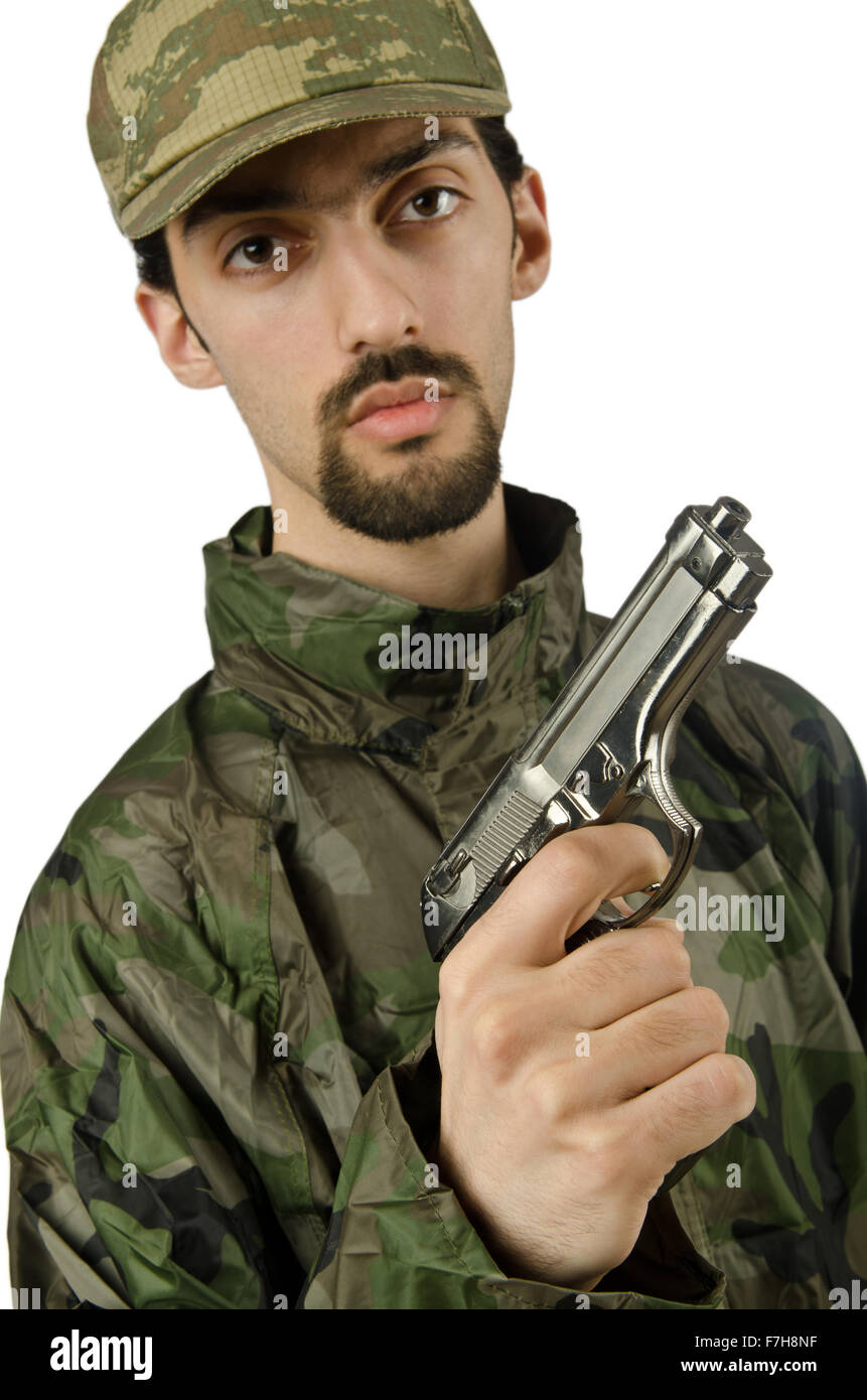 Soldier with gun isolated on white Stock Photo - Alamy