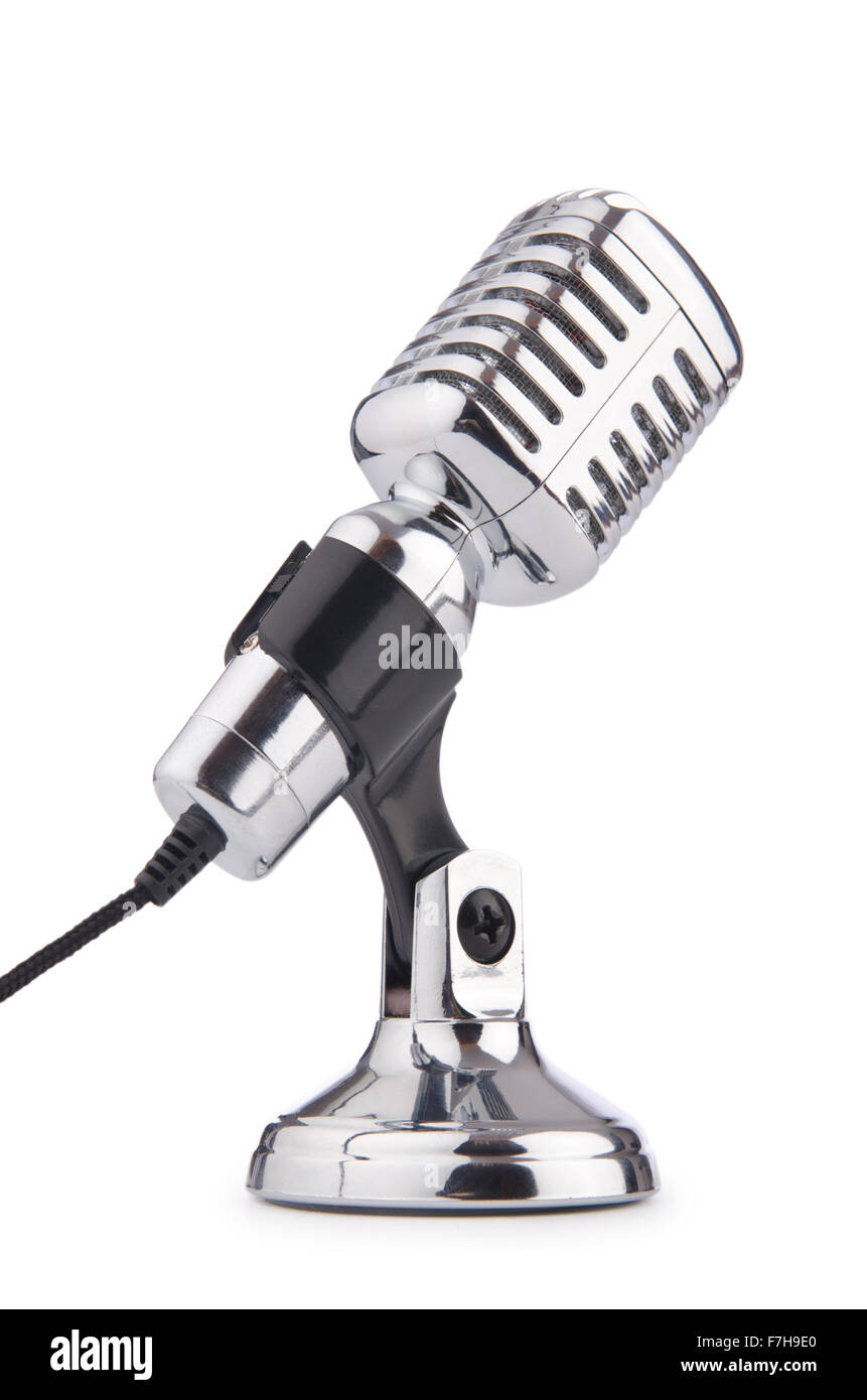 Retro vintage microphone isolated on white Stock Photo - Alamy
