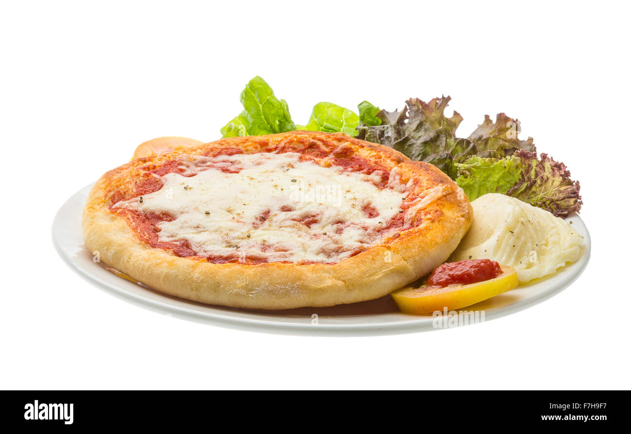 Round pizza with tomato and cheese Stock Photo - Alamy