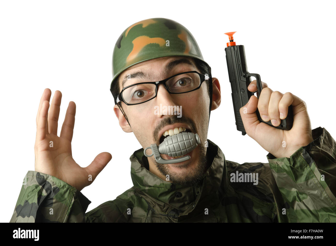 Funny soldier in humour concept Stock Photo - Alamy