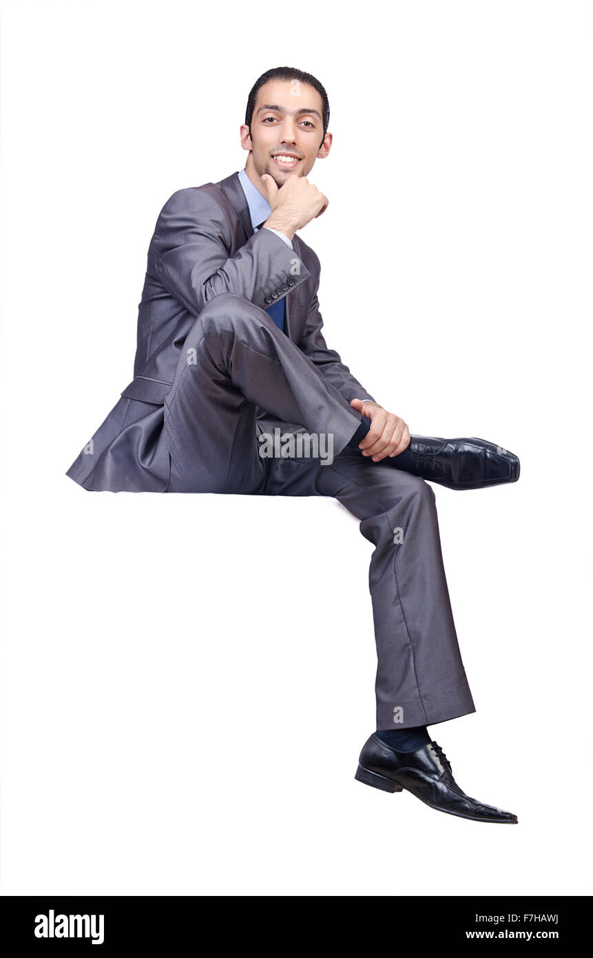 Man sitting on virtual chair Stock Photo - Alamy
