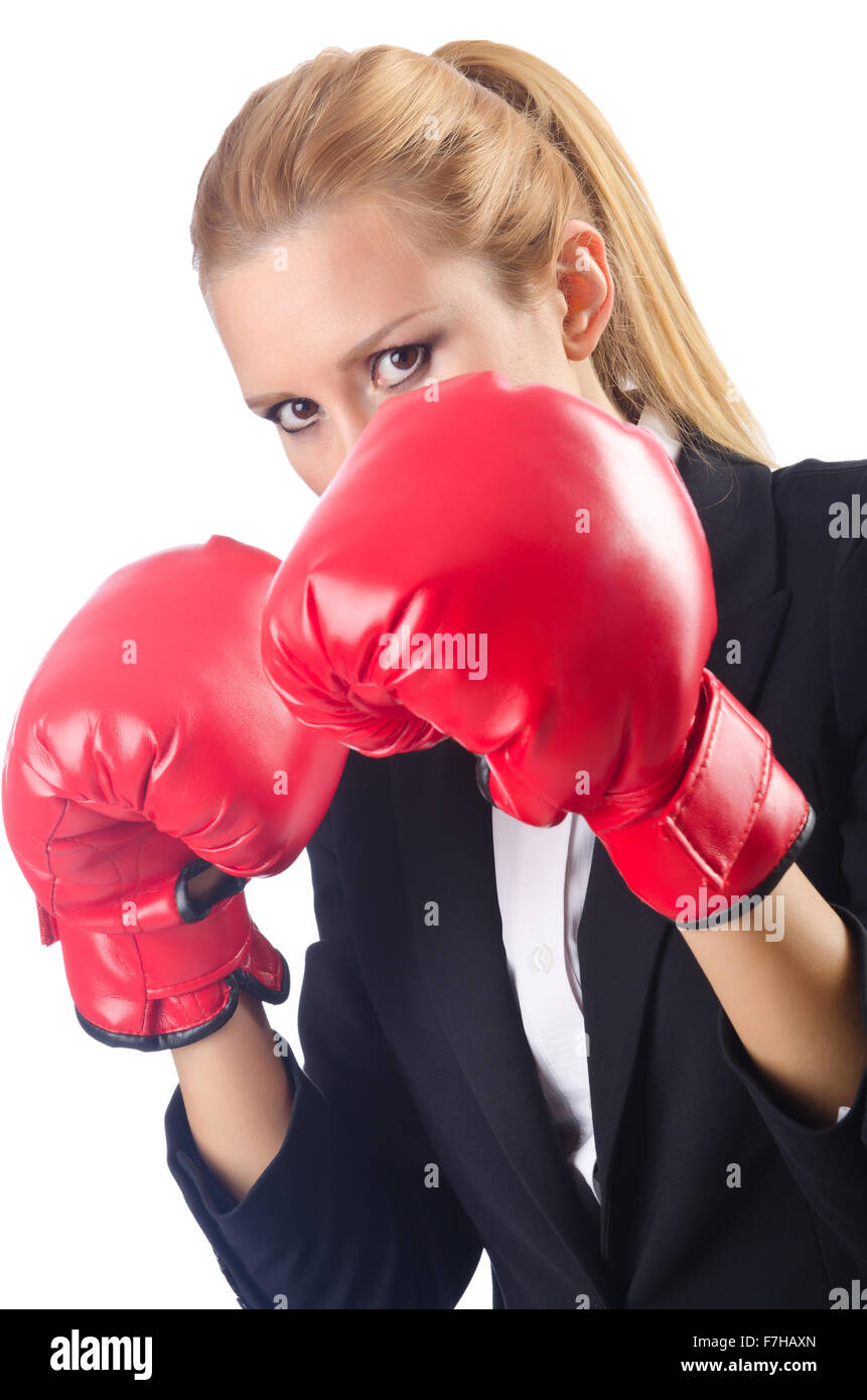 Woman boxer isolated on white Stock Photo - Alamy