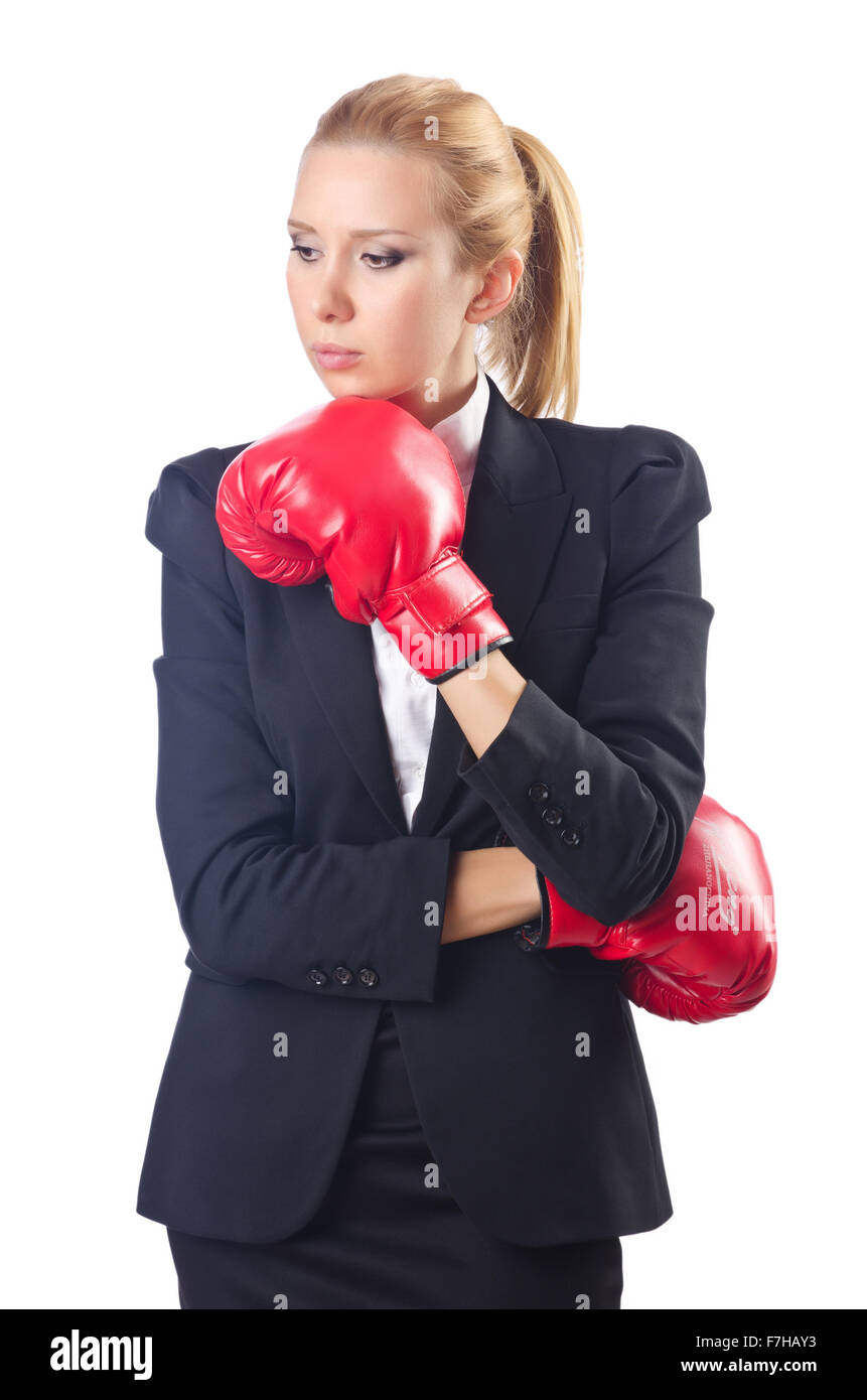 Woman boxer isolated on white Stock Photo - Alamy
