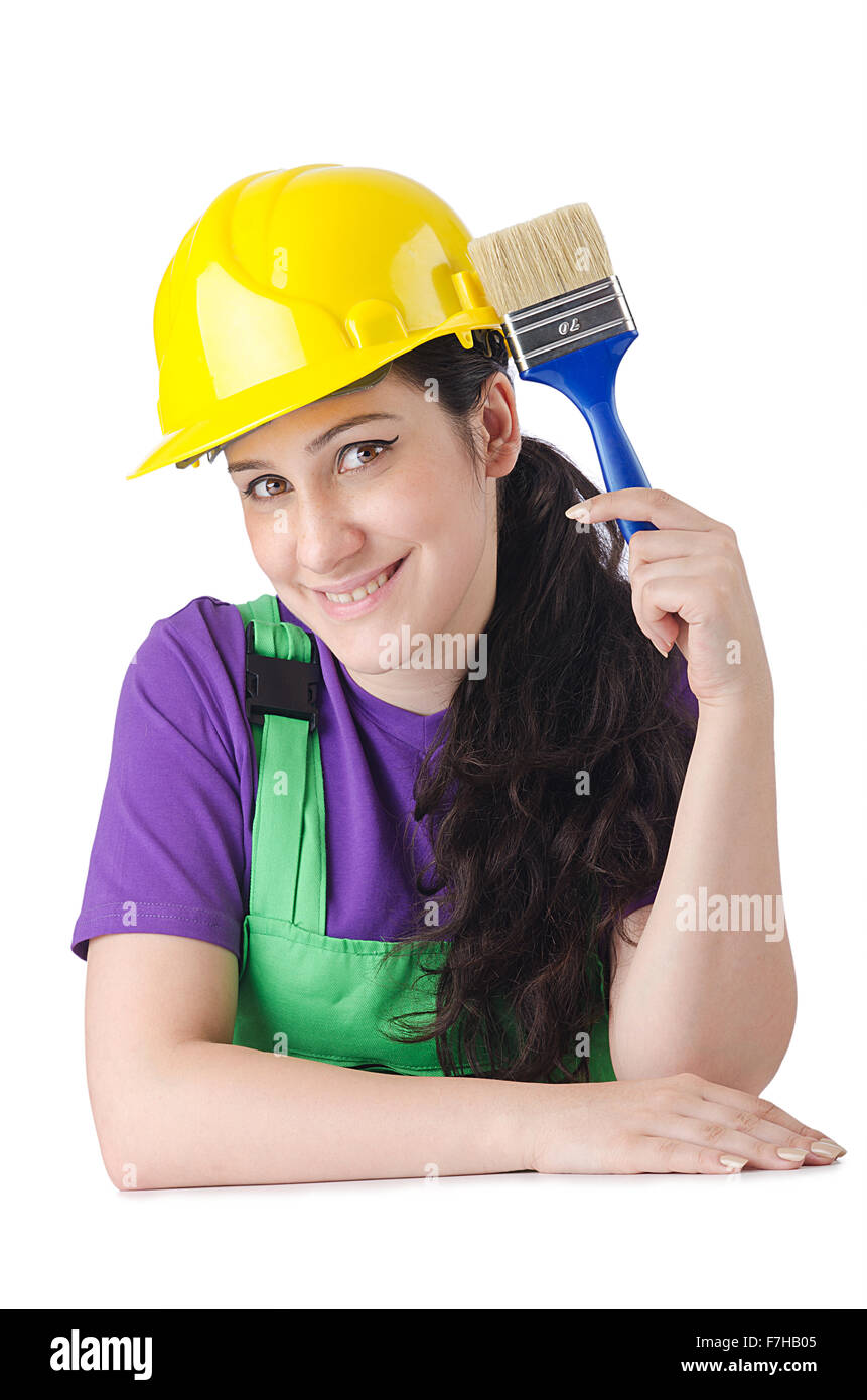 Woman painter isolated on the white Stock Photo - Alamy