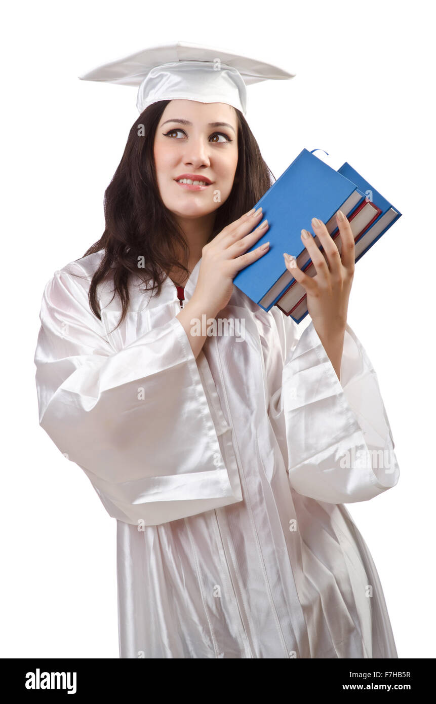 Happy graduate on white background Stock Photo - Alamy