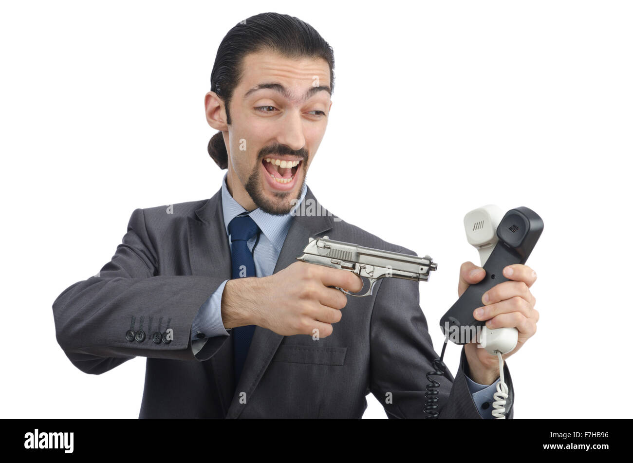 Angry businessman killing the phone Stock Photo - Alamy