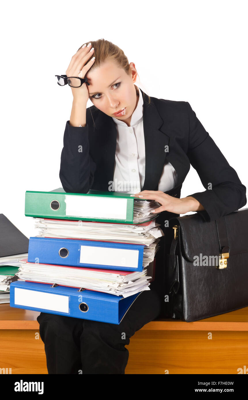 Woman with lots of work Stock Photo - Alamy