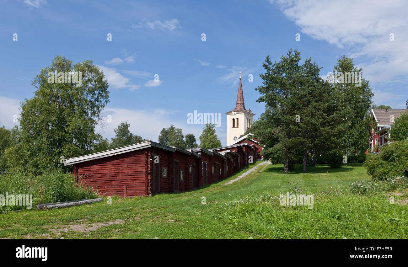 REVSUND, SWEDEN ON AUGUST 07, 2015. View of the Falu red painted cabins ...