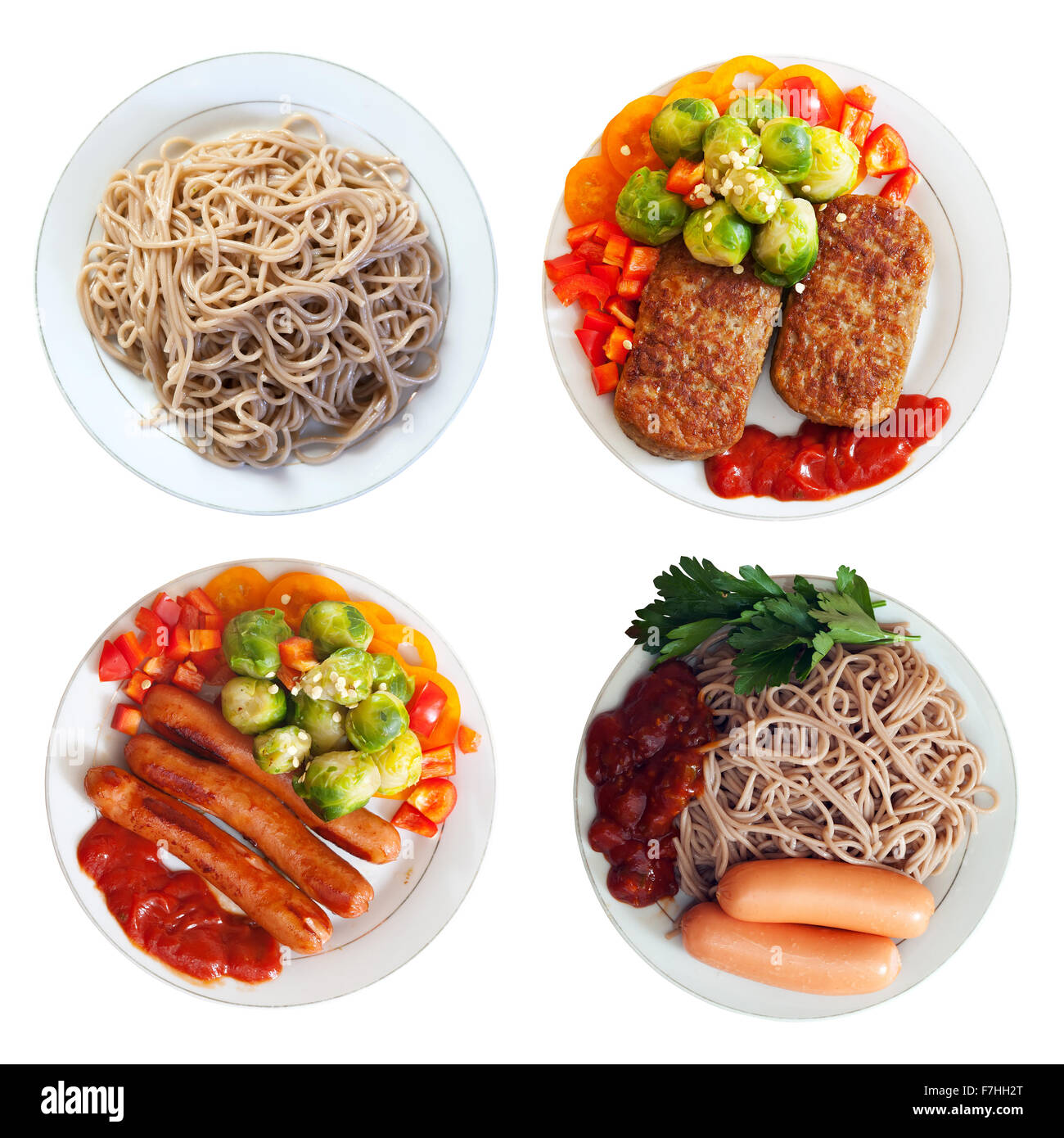 Top view of plates with fast food Stock Photo - Alamy