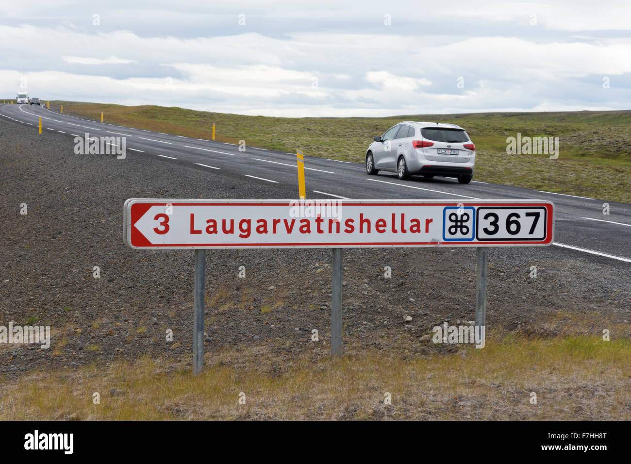 A typical Icelandic road sign on Route 1, Iceland's only motorway Stock ...