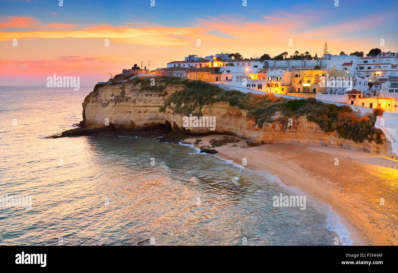Algarve coast, Carvoeiro at sunset, Portugal Stock Photo - Alamy