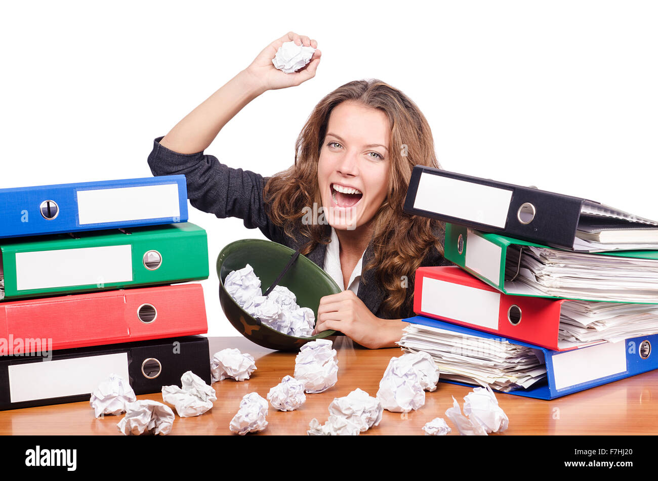 Office fight concept with female worker Stock Photo - Alamy