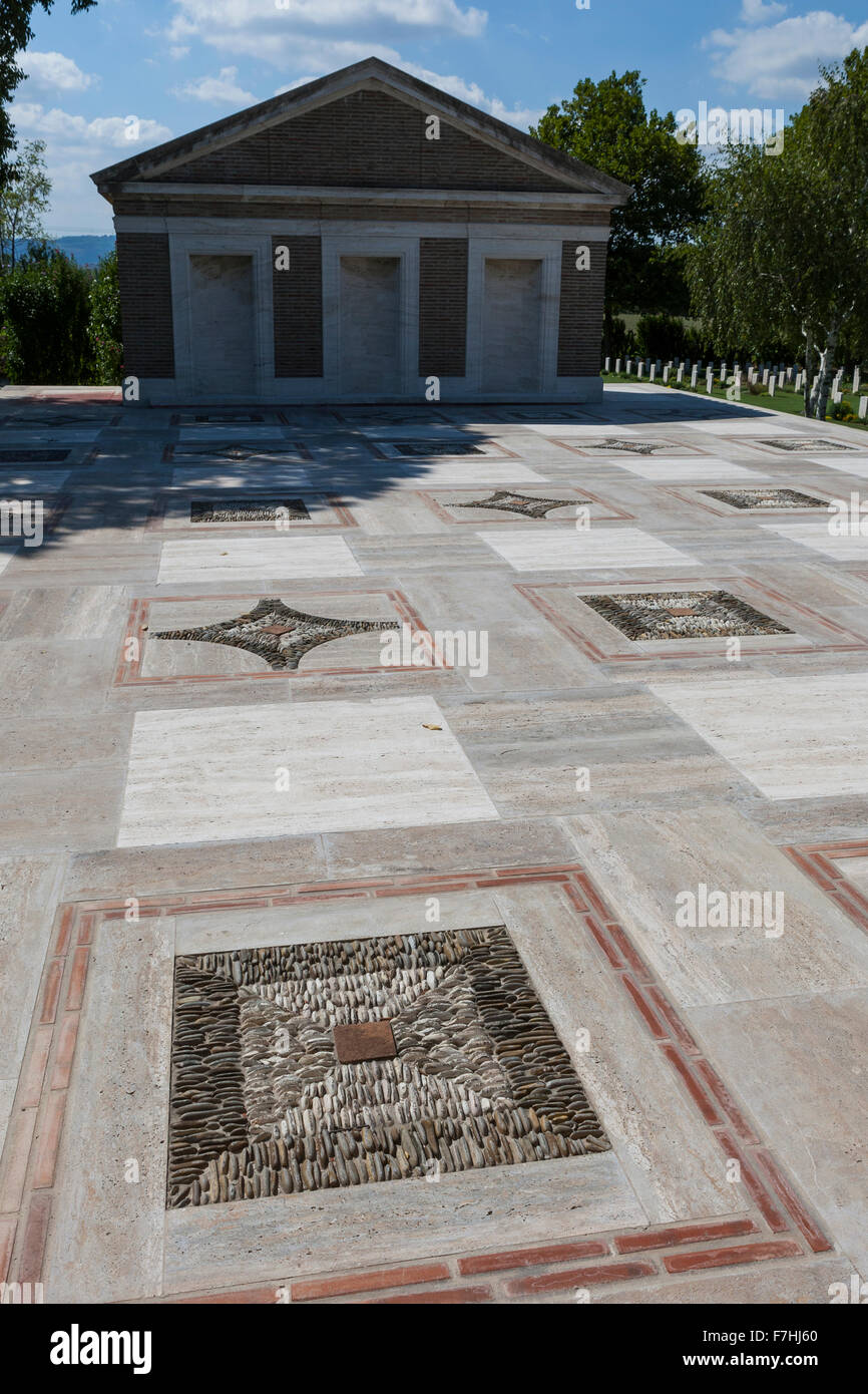 Stone flagged piazza. War cemetery,WW2. Coriano Ridge, Coriano, Italy ...