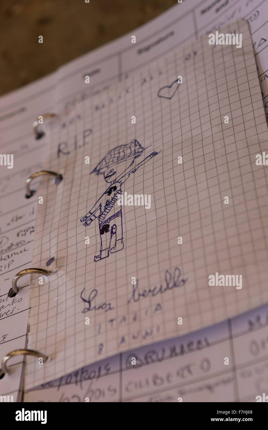 A child's message of remembrance and visit. War cemetery,WW2. Coriano ...