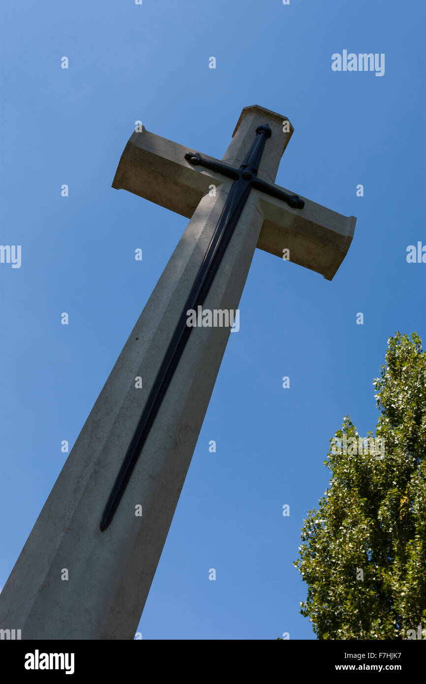 Centrepiece cross with embossed sword. War cemetery,WW2. Coriano Ridge ...
