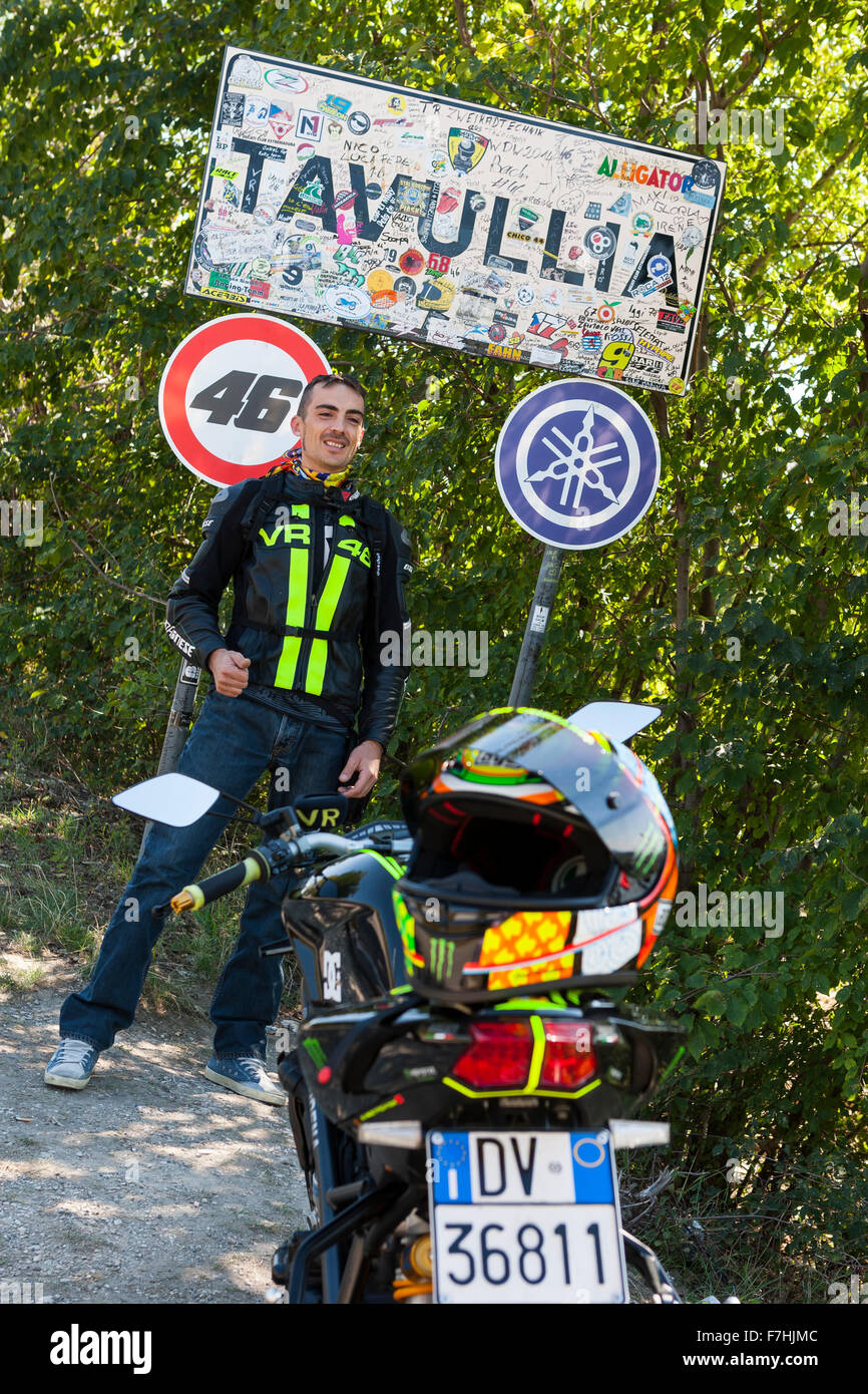 Biker pilgrimage to the town sign. Tavullia, Italy. Home and fan base ...