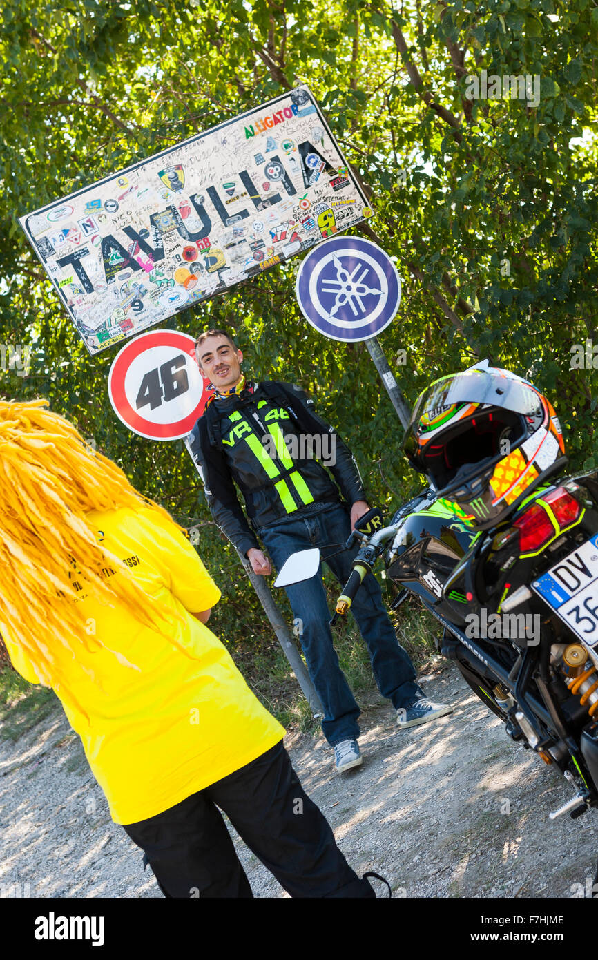 Biker pilgrimage to the town sign. Tavullia, Italy. Home and fan base ...