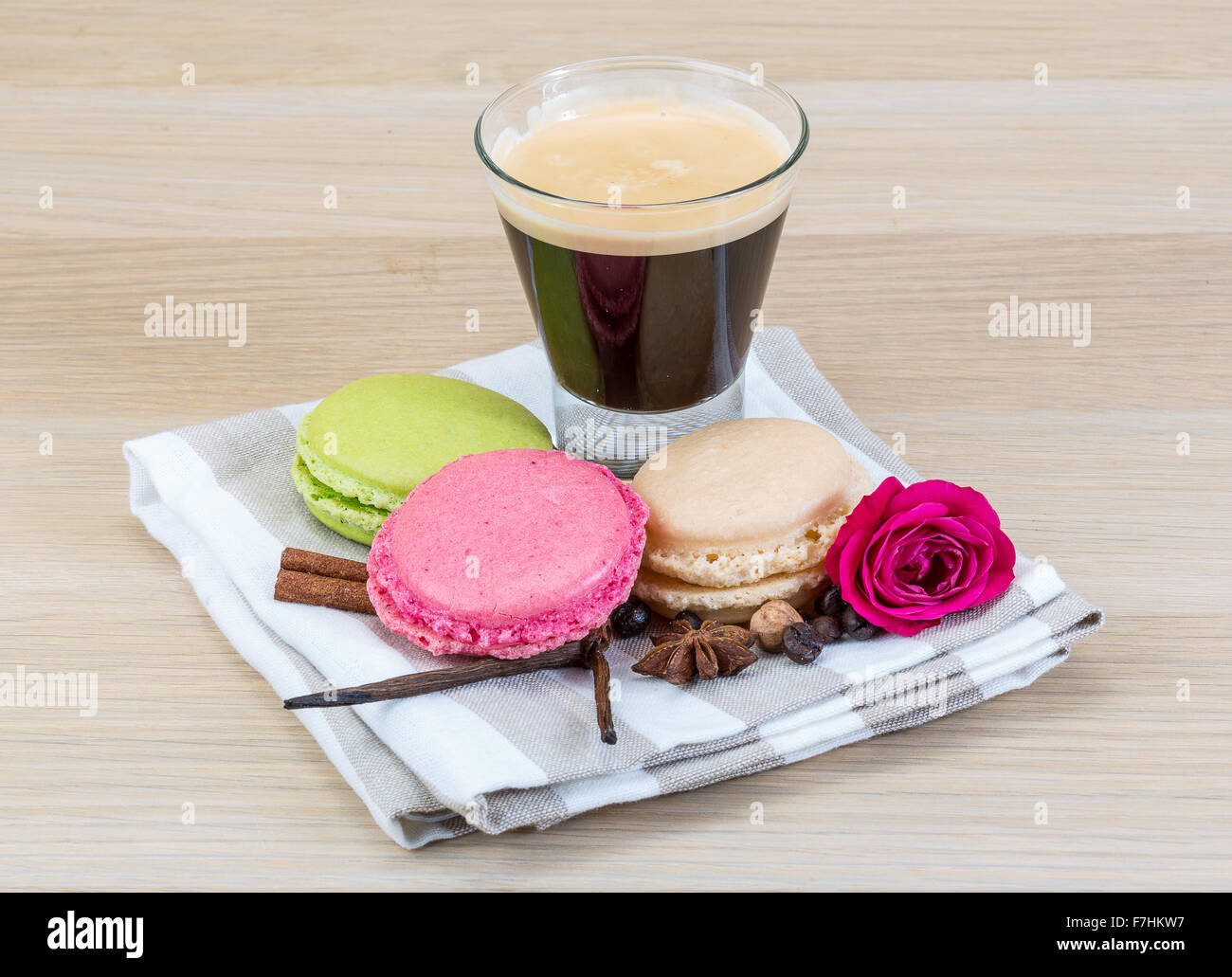 Macaroons delicious with espresso coffee served rose Stock Photo - Alamy