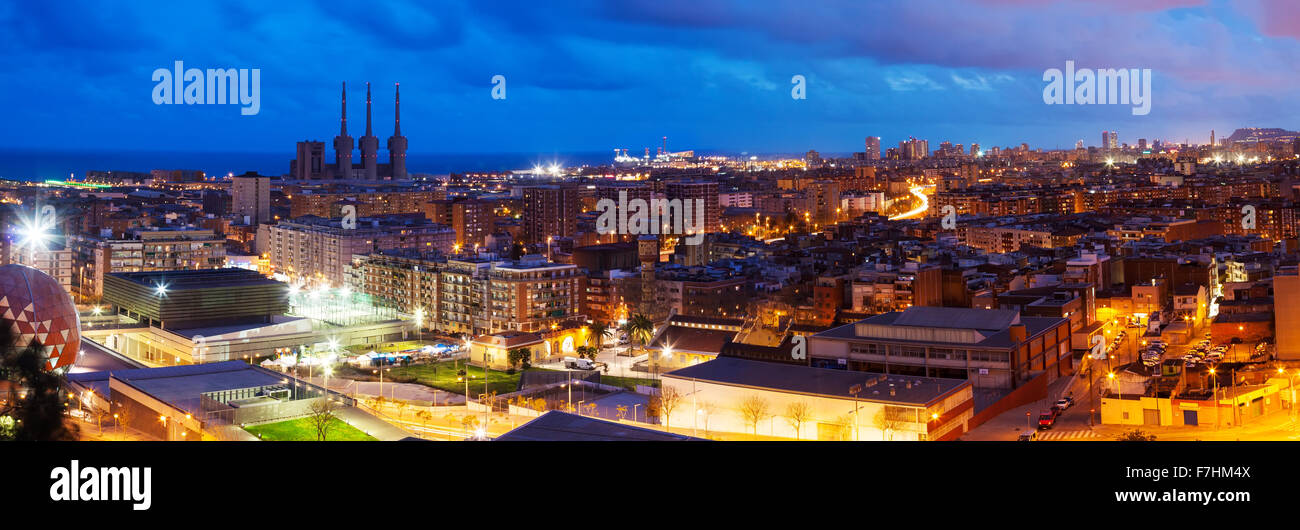 Panoramic night view of Barcelona. Spain Stock Photo - Alamy