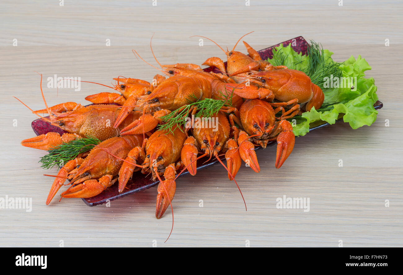 Boiled crayfish in the bowl with dill Stock Photo - Alamy