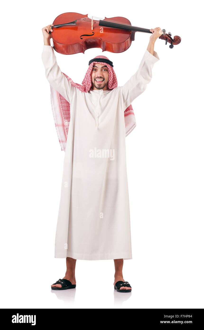 Arab man playing violin isolated on white Stock Photo - Alamy