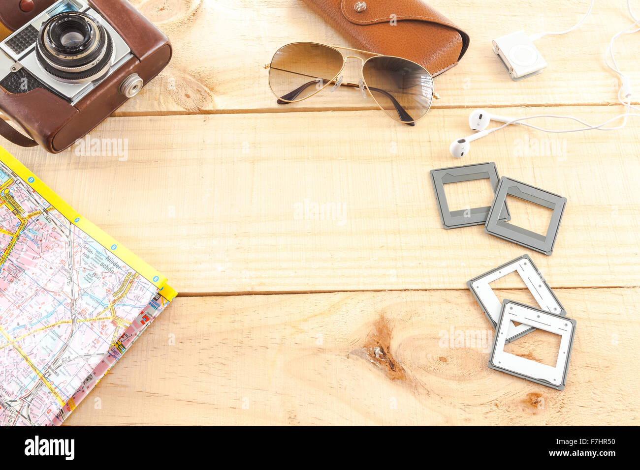 The image represents a set of objects related to photography on black ...