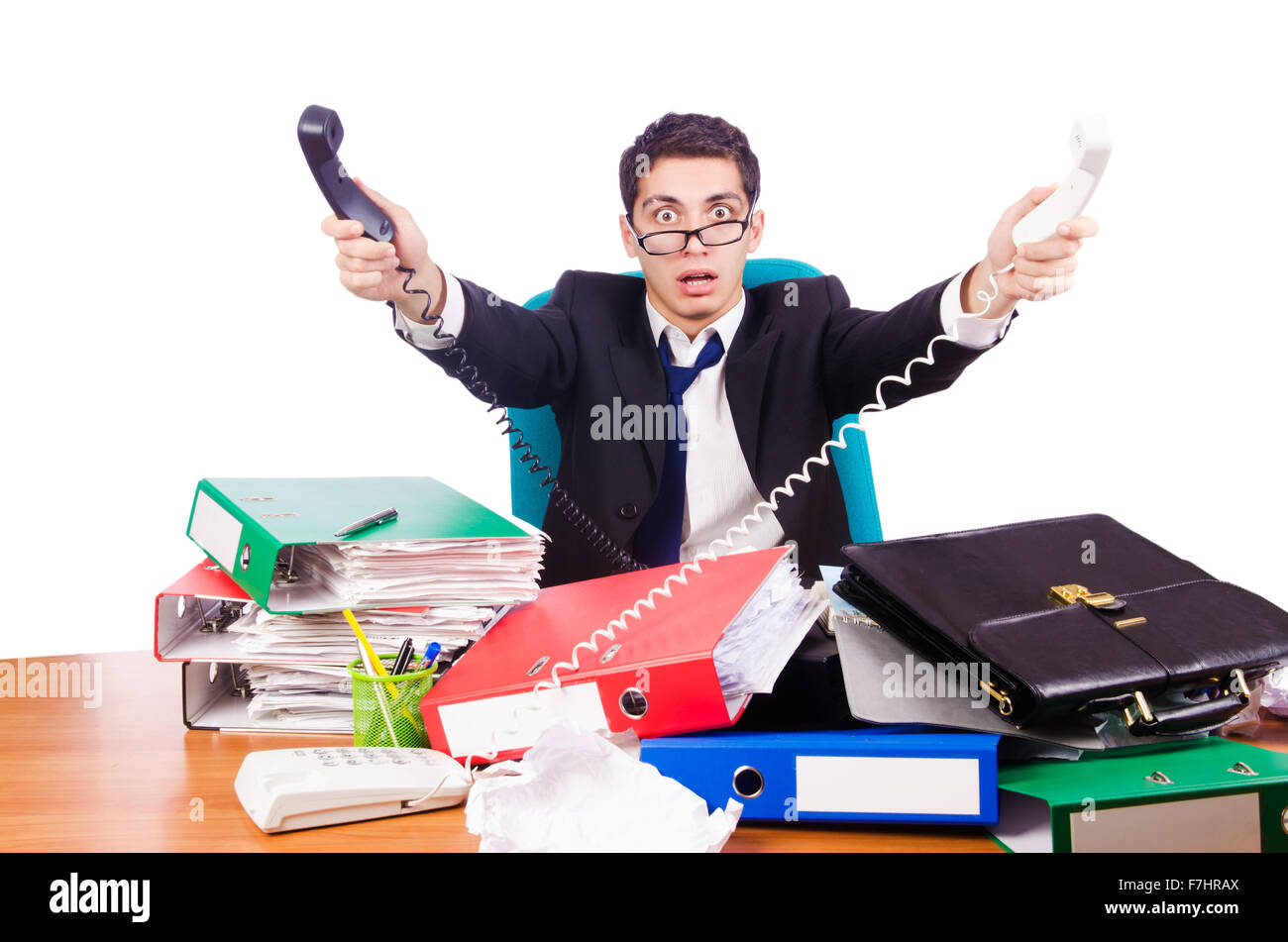 Busy stressed man in the office Stock Photo - Alamy