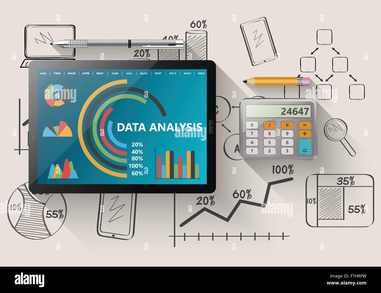 Comparing statistics in business, infographics report charts Stock ...
