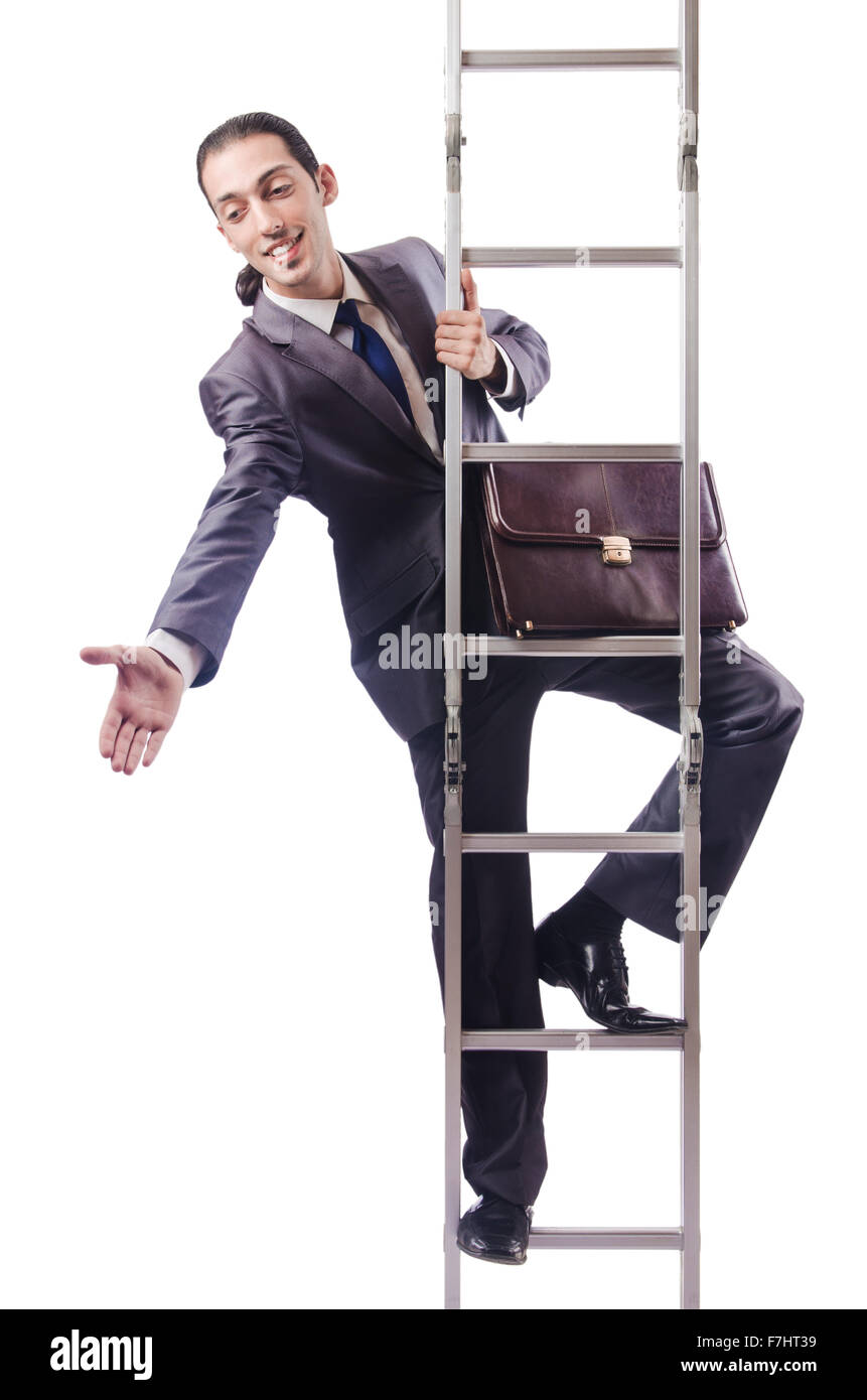 Businessman climbing the ladder isolated on white Stock Photo - Alamy