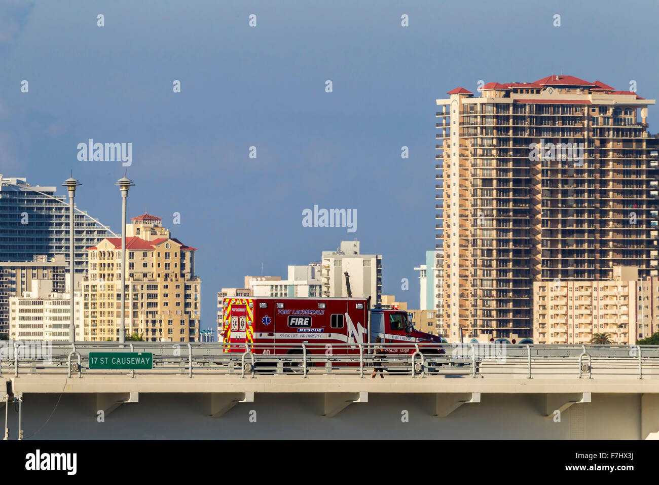 Fire and Rescue truck cross the 17 st Causeway, Port Everglades, Fort ...