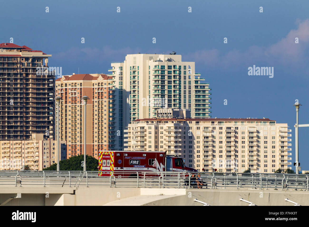 Fire and Rescue truck cross the 17 st Causeway, Port Everglades, Fort ...