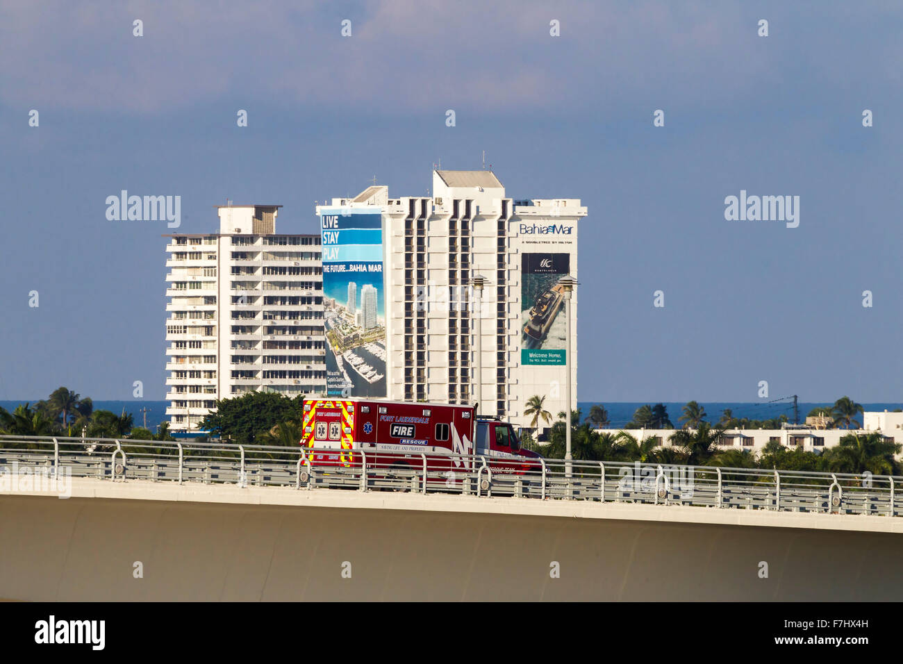 Fire and Rescue truck cross the 17 st Causeway, Port Everglades, Fort ...