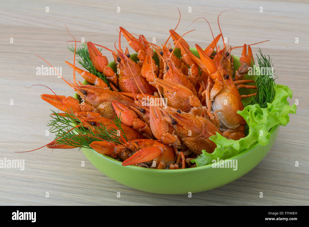 Boiled crayfish in the bowl with dill Stock Photo - Alamy