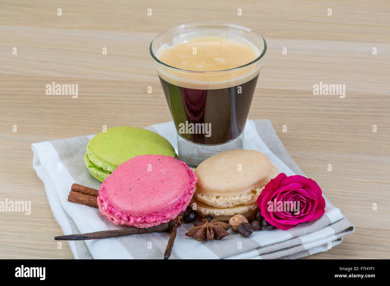 Macaroons delicious with espresso coffee served rose Stock Photo - Alamy