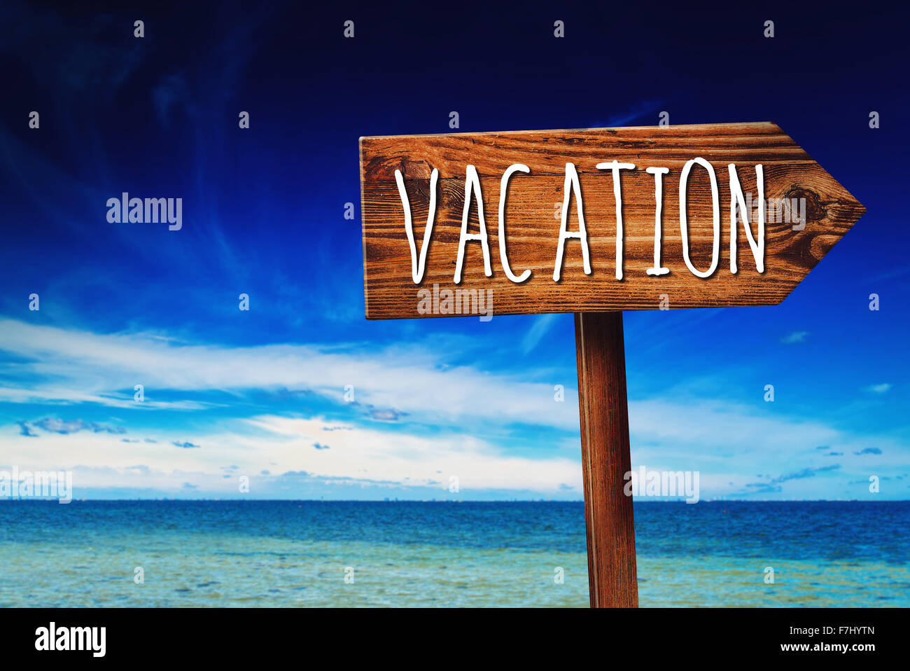 Vacation Season, Rustic Wooden Direction Sign in Coastal Summer ...