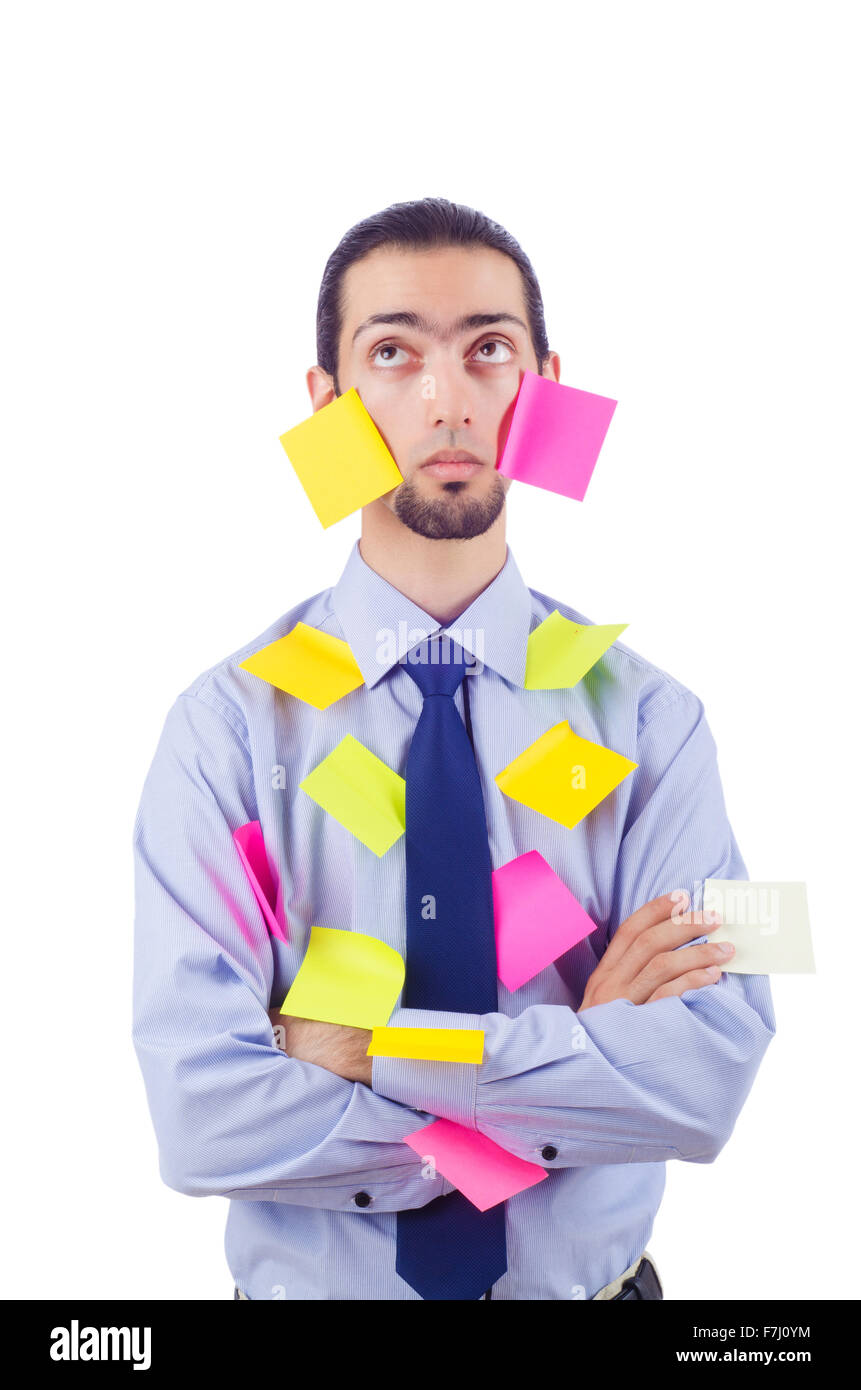 Man with lots of reminder notes Stock Photo - Alamy