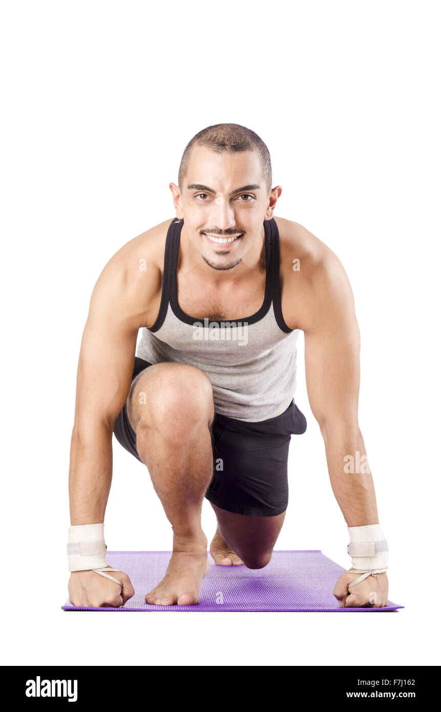 Man doing exercises on white Stock Photo - Alamy