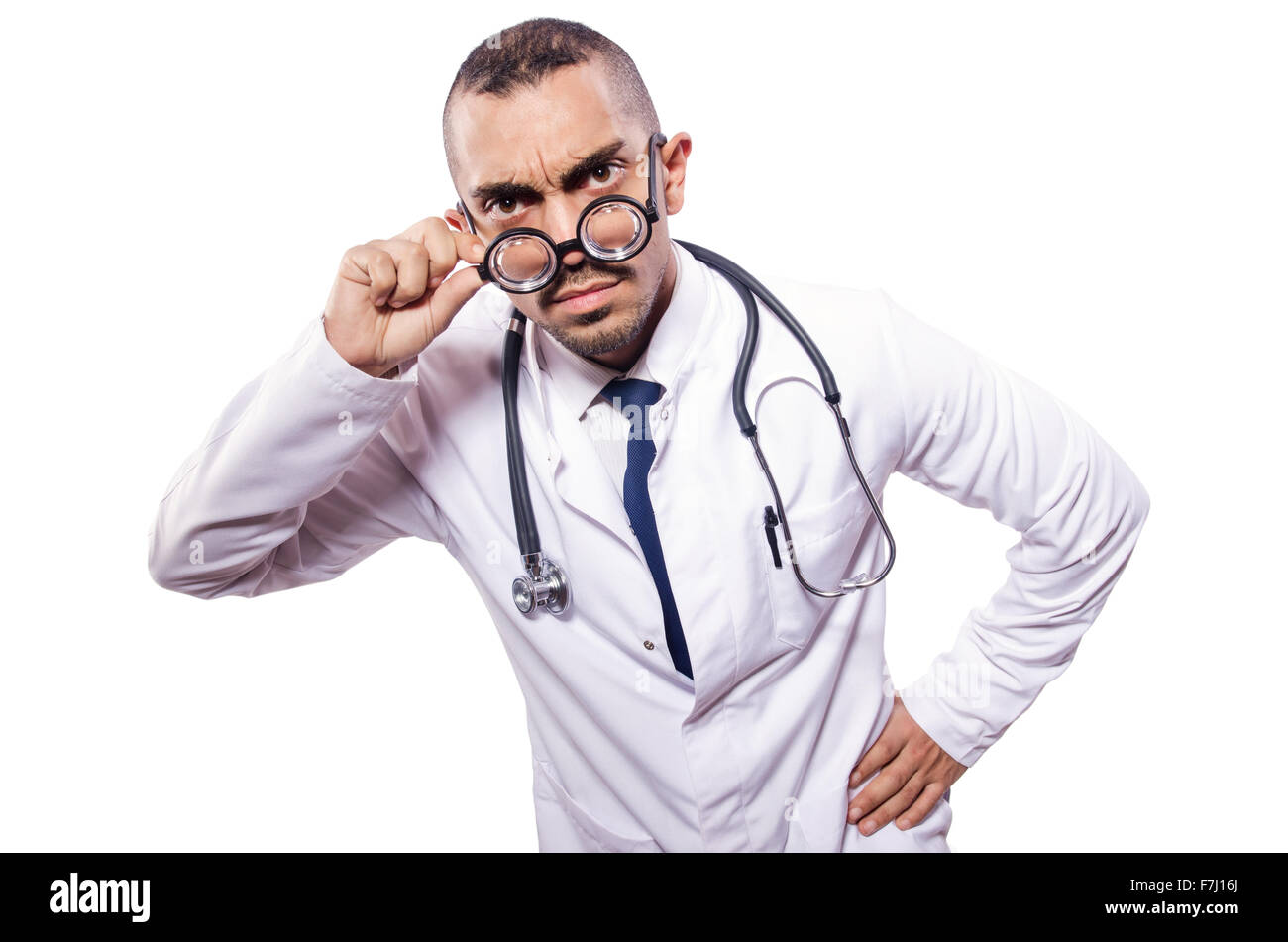 Funny doctor isolated on the white Stock Photo - Alamy