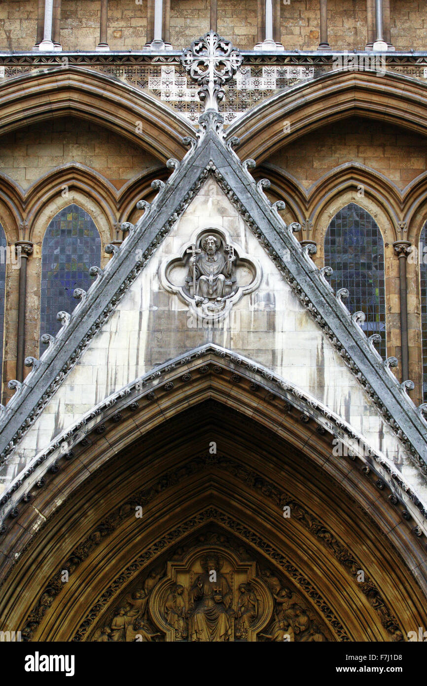 Part of the north entrance to Westminster Abbey, London, England, as ...