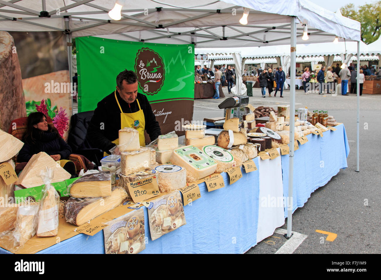 Moncalvo, Italy - October 18,2015: Cheese vendor at the Truffle fair of ...